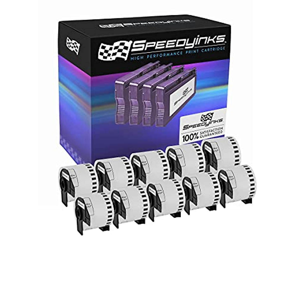 SPEEDYINKS White Paper Tape Replacement for Brother DK-2205 (2.4 inch x 100 feet, White, 10-Pack) Compatible with P-Touch QL Label Makers 1050, 1050N, 1060N, 500, 550, 570, 570VM, 580N, 650TD, 700