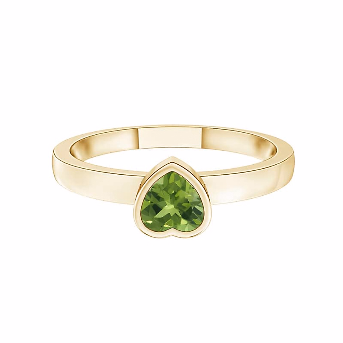 MOONEYE Bezel Set 6MM Heart Shaped Peridot Gemstone 925 Sterling Silver Solitaire Promise Ring