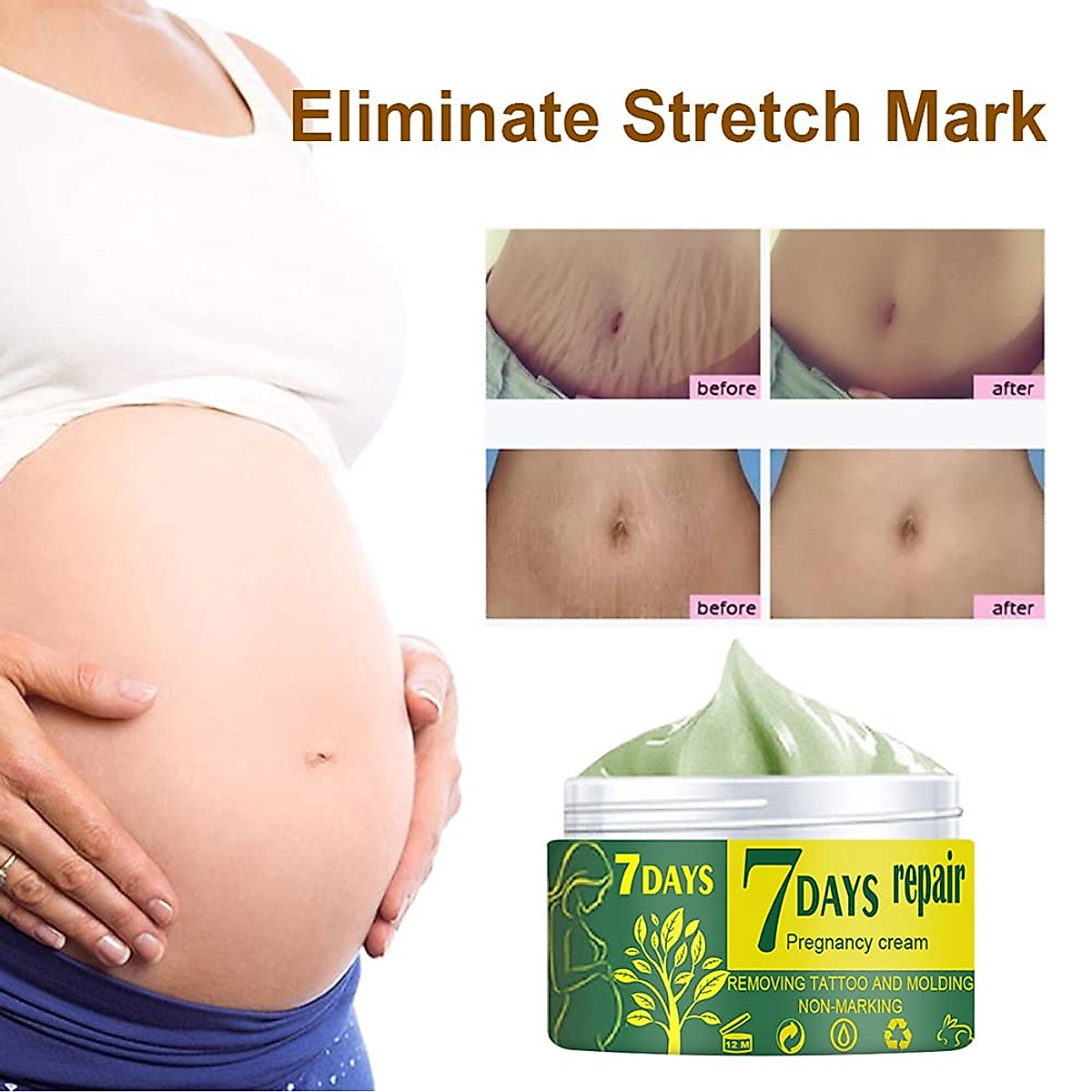 Hotiary Maternity Stretch Mark 7 Days Repair Cream Removing Tatoo Molding Non-marking Pregnancy Obesity Skin Postpartum Stretch Scar Body Marks Remover Smooth Skin Care 1.67 oz