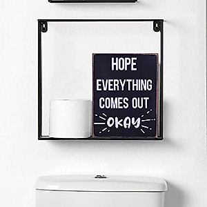 Noilk Funny Bathroom Decor Signs,Rustic Farmhouse Cute Restroom Washroom Home Decor For Shelf,Western Modern Room Wood Decorations Wall Art Accessories,Office Relex Sayings Box Sign Black