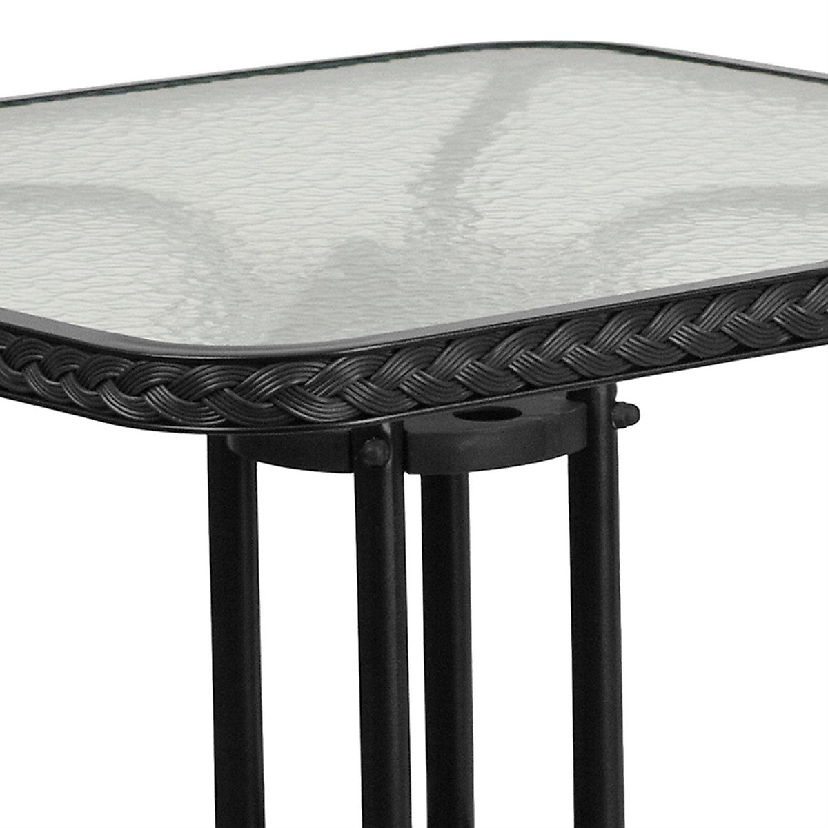 Flash Furniture Barker 28'' Square Tempered Glass Metal Table with Black Rattan Edging