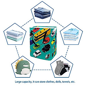 Cars Bus Ambulance and Bike Print Collapsible Laundry Hamper, 60L Waterproof Laundry Baskets Washing Bin Clothes Toys Storage for Dorm Bathroom Bedroom