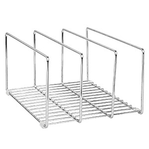 mDesign Metal Wire Organizer Rack for Kitchen Cabinet, Pantry, Shelves - Organizer Holder, 3 Slots for Skillets, Frying Pans, Lids, Cutting Boards, Vertical or Horizontal Placement - Chrome