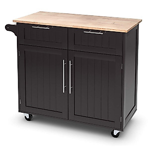 Giantex Kitchen Island Cart Rolling Storage Trolley Cart Farmhouse Islands Home Coffee Bar Serving Utility Cart with Drawers,Cabinet, Towel Rack and Wood Top