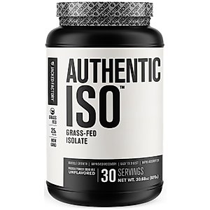 Jacked Factory Authentic ISO Grass Fed Whey Protein Isolate Powder - Low Carb, Non-GMO Muscle Building Protein w/No Fillers, Post Workout Recovery Unflavored - 2 LB 30 SV