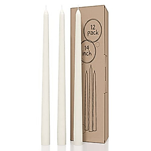 CANDWAX Ivory Taper Candles 14 inch Dripless - Set of 12 Tapered Candles Ideal as Dinner Candles - Smokeless and Unscented Taper Candles Long Burning - Hand Poured Tall Candlesticks