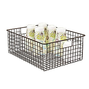 mDesign Metal Wire Food Storage Basket Organizer with Handles for Organizing Kitchen Cabinets, Pantry Shelf, Bathroom, Laundry Room, Closets, Garage - Concerto Collection - Bronze
