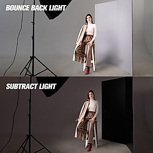 Photography Foldable Reflector Backdrop, 78.7x78.7inch 2 in 1 Background Cardboard, Double Sided Black/White Light Diffuser Board, BEIYANG