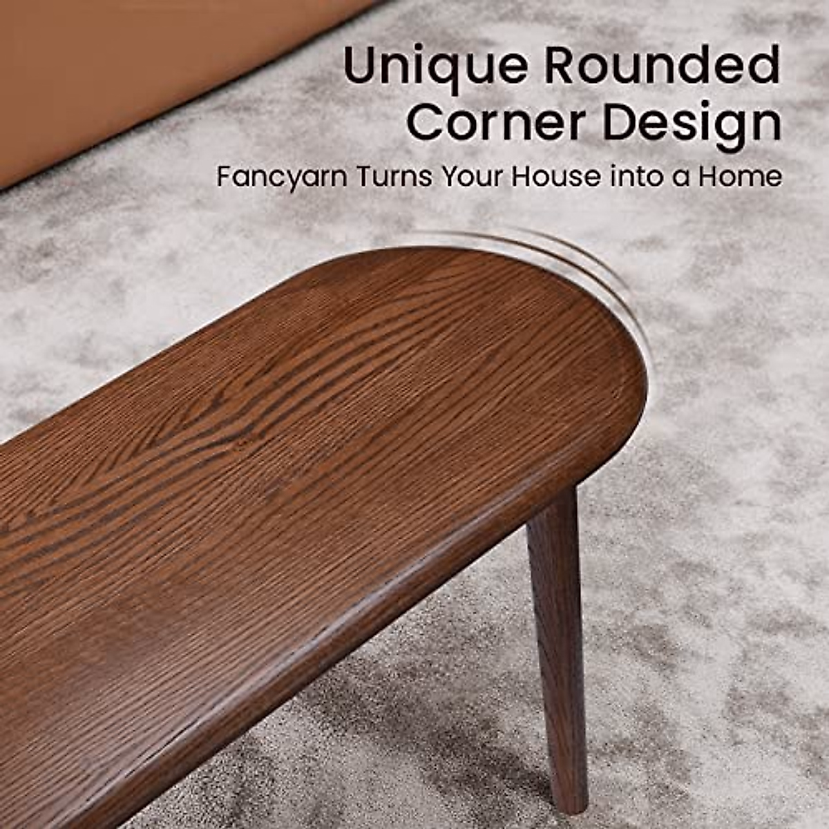 Fancyarn Wood Bench, 47" L FAS Grade 100% Solid Oak Wood Bench w/Rounded Corner, Large Comfortable Seat, Firm Mortise & Tenon Structure, Long Bench for Dining Room, Entryway, Bedroom