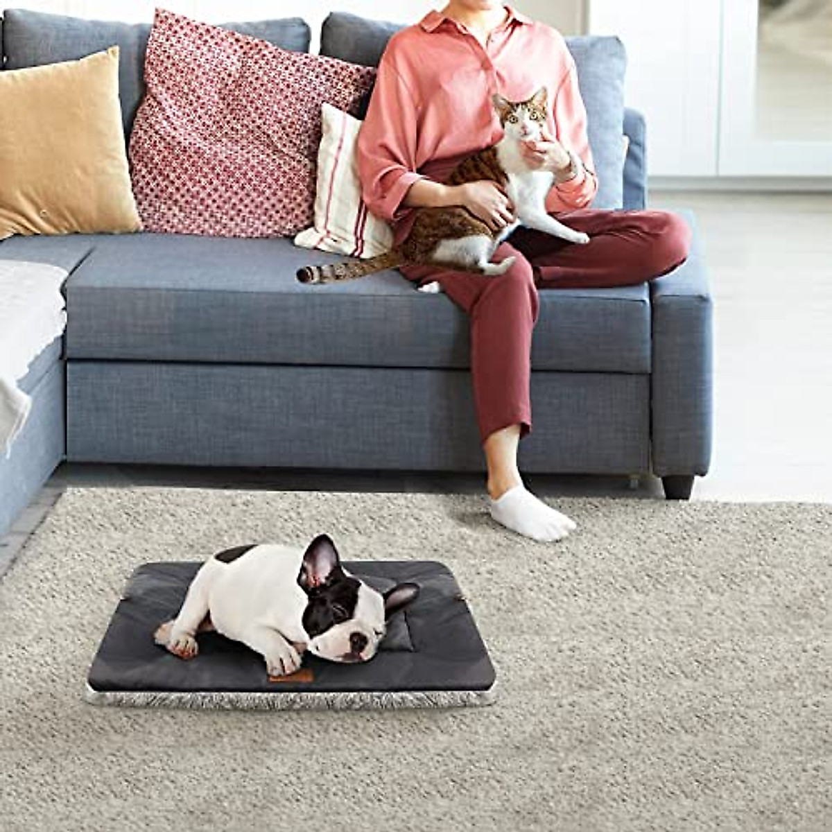 HDLKRR Cat Bed Small Dog Bed, Self Warming Cat Beds Self Heating Cat Dog Mat, Extra Warm Thermal Pet Pad for Indoor Outdoor Pets, Calming Dog Crate Bed Pet Cushion, 23.6x19.7inch