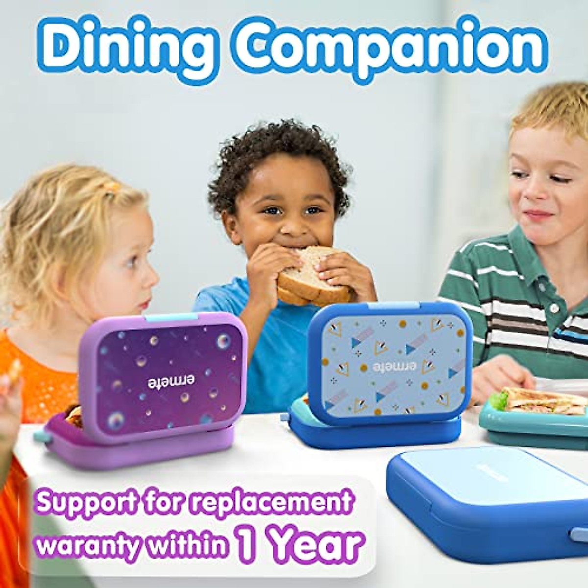 ermete® Leak-Proof 4-compartment Bento Lunch Box for Kids with Removable Divider,Hand-held Lunch Container for Age 4-10 Daycare/School lunches,Microwave & Dishwasher Safe,BPA-Free