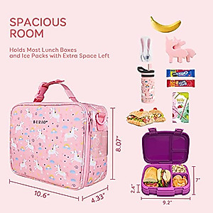 Kids Lunch Box Insulated with 2 Reusable Ice Packs, Large Lunch Bag Soft, Double Insulated, Durable, Water-Resistant Fabric with Zippered Pockets and Bottle Holder, Thermal Meal Tote Kit, Unicorn