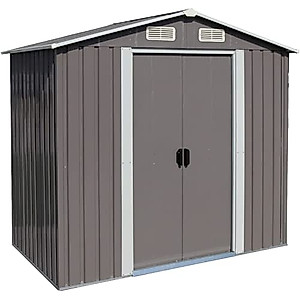 Kinsuite 6' x 4' Outdoor Storage Shed Slide Door, Galvanized Steel Tool Shed House for Patio Garden Backyard Lawn, Utility Tool House, Grey