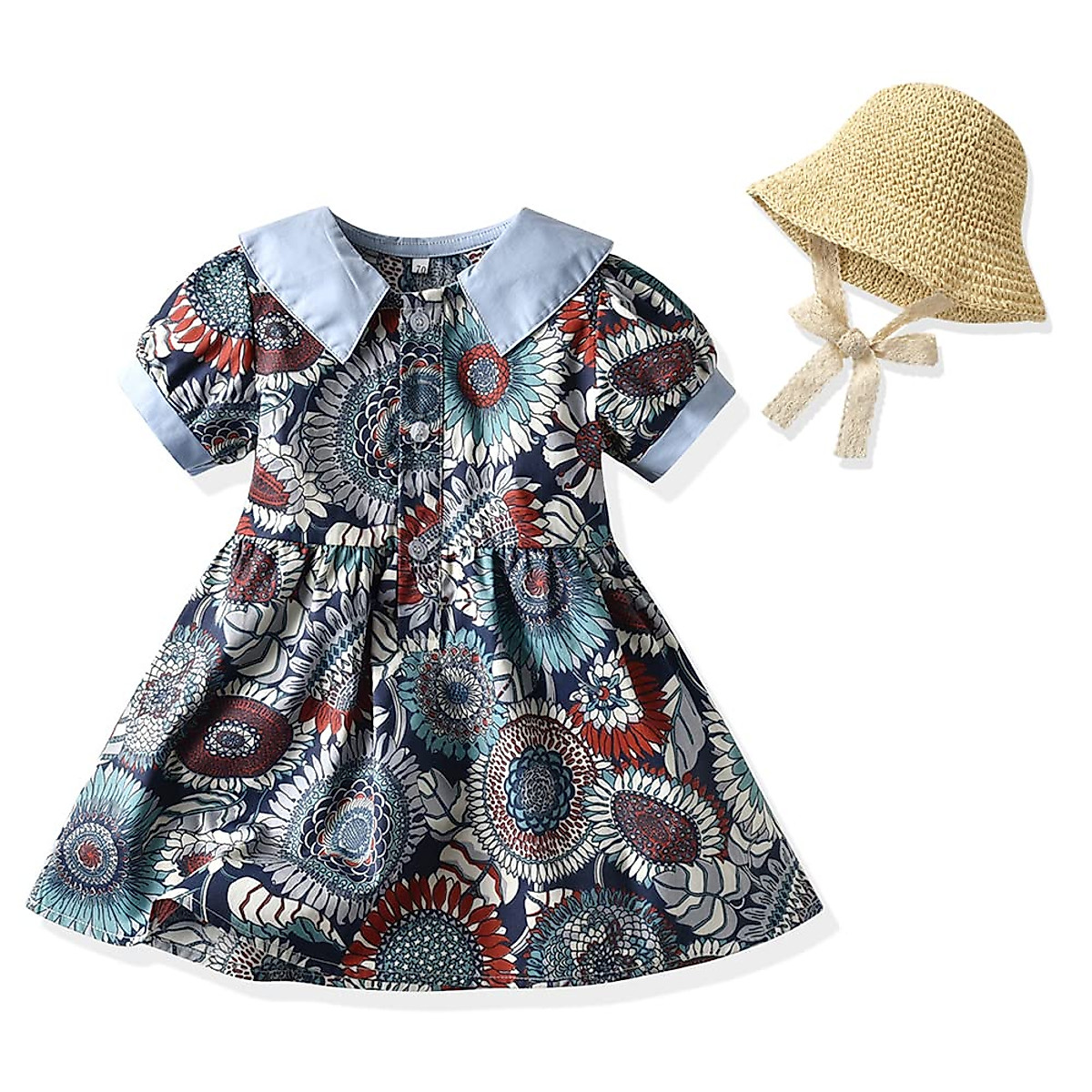 xirubaby Baby Girl Boy Brother and Sister Matching Outfits Floral Printed Dress +Shorts Easter Sets(navy-girl,110/4T)