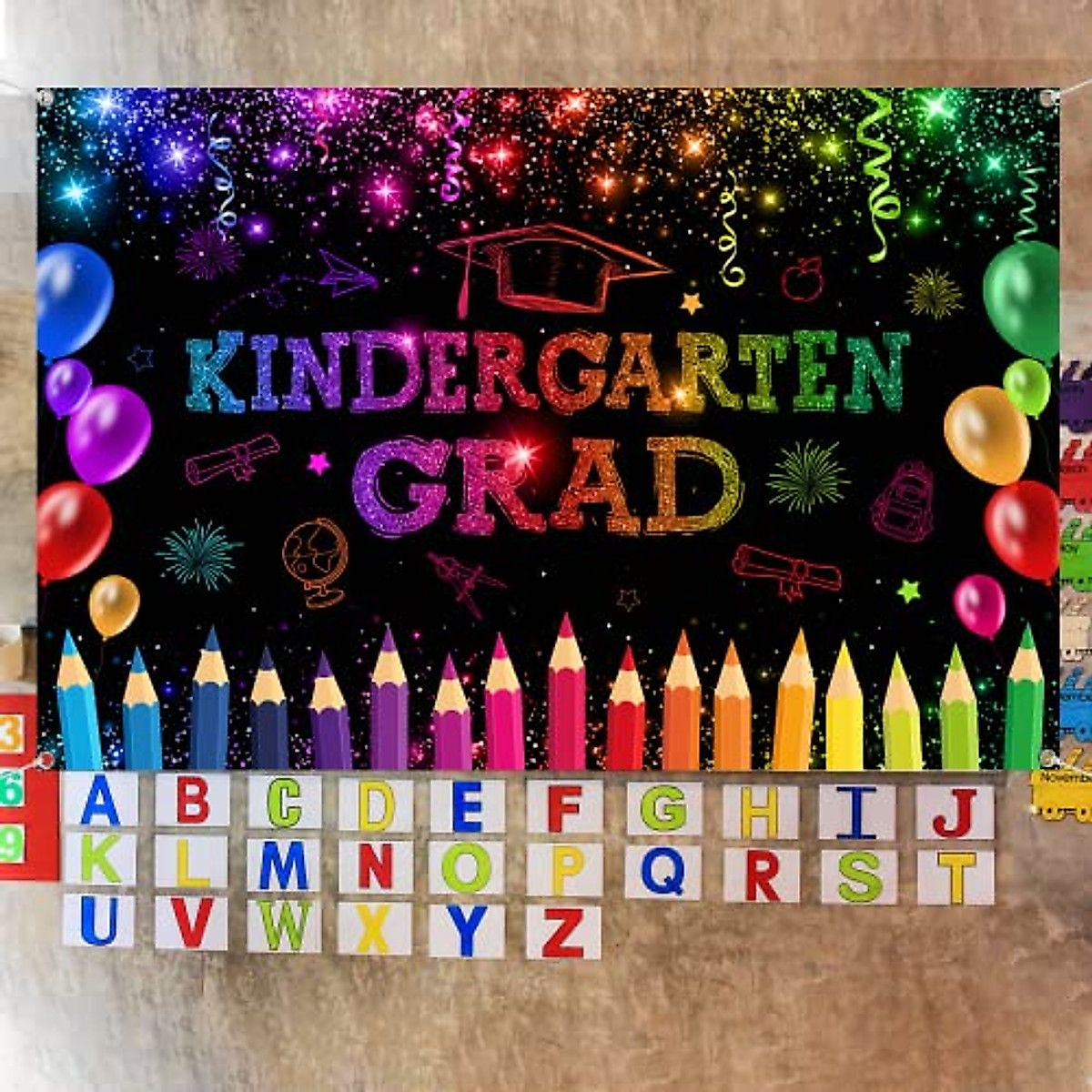 Kindergarten Graduation Decoration-Kindergarten Graduation Backdrop Class of 2023 Last Day of School Background Banner Preschool Elementary Celebration Graduation Party Supplies (Black)