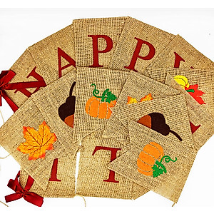 JOZON Happy Fall Burlap Banner Happy Fall Bunting Banner Garland with Pumpkins Maple Leaves Acorn Sign for Autumn Party Decorations Thanksgiving Fall Harvest Decor for Mantle Fireplace Wall