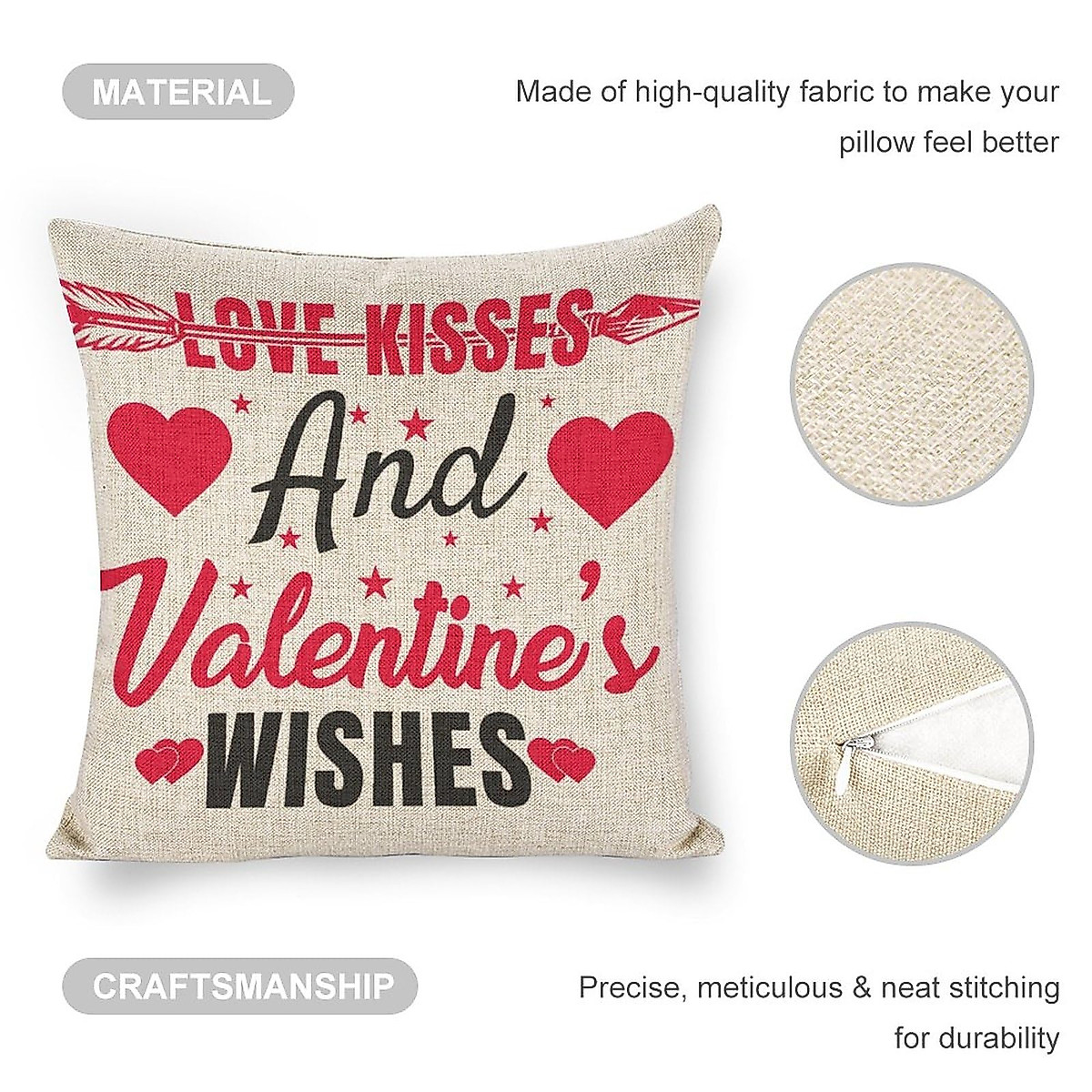 Love Kisses Valentine Throw Pillow Covers 18×18 Pillowcases Set of 2 Romantic Wishes Linen Decorative Square Pillow Case Cushion Covers Standard Size for Sofa Couch Outdoor Bed Pillow Protectors