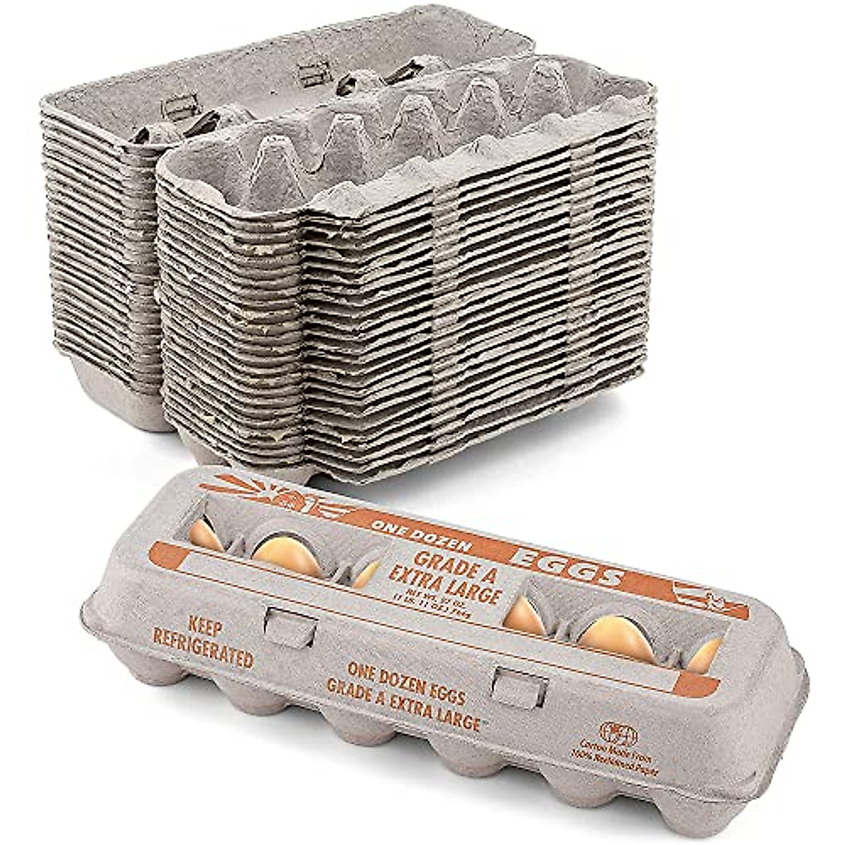 Printed Natural Pulp Egg Cartons Holds Up to Twelve Eggs - 1 Dozen Extra Large - Strong Sturdy Material Perfect For Storing Extra Eggs - by MT Products (25 Cartons) - Made in The USA