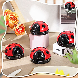 4 Pcs Ladybug Kitchen Timers for Cooking Cute Ladybug Cooking Timer 60 Minute Mechanical Timer Red Black Kitchen Alarm Clock for Kids Reading Do Sports Baking Gifts, No Battery Required