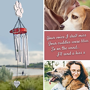 KLAXAVEL Pet Memorial Wind Chimes - 19" Rainbow Bridge Pet Memorial Gifts, Thoughtful Loss of Cat or Dog Gifts, Wind Chime with Poem and Red Collar, Durable Metal Outdoor Chimes Pet Sympathy Gift