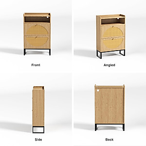 FiveWillowise Shoe Storage Cabinet, Shoe Cabinet with 2 Flip Drawers & Sensor Light, Entryway Slim Shoe Cabinet with Metal Frame, Hidden Shoe Qrganizer for Entrance/Hallway, Natural