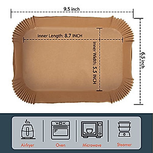[3-Size] Air Fryer Disposable Paper Liner Rectangle Compatible with Ninja foodi Dual Air Fryer Toaster Oven, Non-stick Air Fryer Parchment Paper Baking Accessories (50Pcs - 8.7 Inch Rectangle)