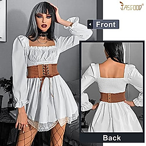 JASGOOD Women Wide Elastic Lace-up Waist Belt,Tied Costume Corset Waist Belt for Dress