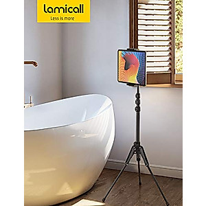 Lamicall Tablet Floor Tripod Stand - 64.9" Tablet Holder Mount with Adjustable Height for Stream/Watching with Bluetooth Remote, for iPad Pro 12.9, Mini, Air, iPhone and 4.7-13" Tablet and Cellphone