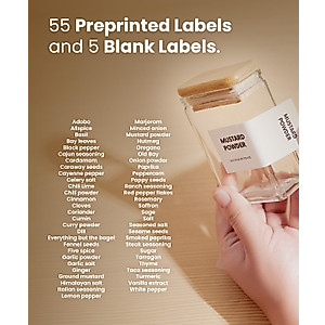 Glass Spice Jars with Labels - 4oz Glass Jars with Bamboo Lids, Square Spice Jars with Labels, Empty Spice Bottles for Seasoning Organizer, Spice Drawer Organizer and Kitchen Storage, 12 Pack, White