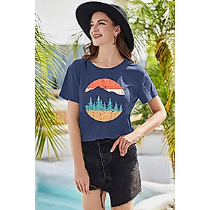Adventure T-Shirt Women Mountain Hiking Workout T Shirt Casual Outdoor Athletic Short Sleeve Tee Tops Blue