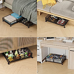 Yoleduo Bedroom Under Bed Storage With Wheels Removable Large Wrought Iron Clothes Under Bed Storage Basket Movable Foldable Space-saving Floor Rack Under Bed Storage Bins Drawer(1 piece, Black)