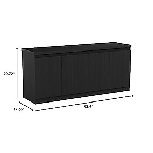 Manhattan Comfort Viennese Collection 6 Shelf Gloss Finished Long Buffet Cabinet/Dining Console with 4 Doors, 62.99" Inches, Black Matte