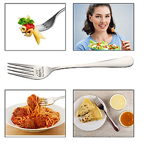 Funny Mom Birthday Gift from Daughter Son, Stainless Steel Engraved Dinner Forks, Mother's Day Gift for Mom, Thanksgiving Christmas Day Gifts for Mom, Bonus Moms, Stepmom, Mother in Law