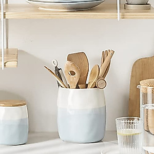 DOWAN Utensil Holder, 6.5″ Large Utensil Holder for Kitchen Counter, Ceramic Utensil Crock with Table-Protection Cork Mat, Utensil Organizer Caddy for Tongs, Spoons