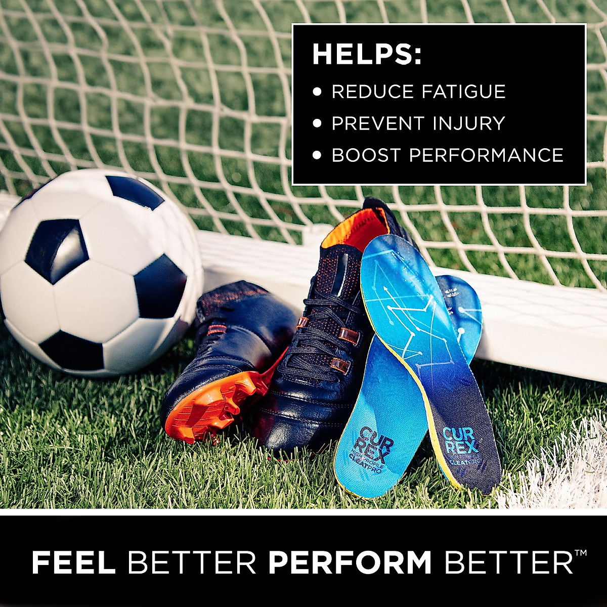 CURREX CleatPro Sport Insoles for Soccer Cleats, Football Cleats, & Field Sport Shoes – Stabilizing Inserts to Help Reduce Fatigue, Prevent Common Injuries – for Men, Women & Kids – Medium Arch, Large