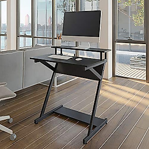 FITUEYES Computer Desk for Small Spaces,27.6" Z-Shaped Compact Study Table with Monitor & Bottom Shelves for Home Office, Black