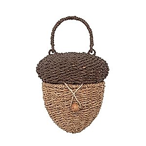 Creative Co-Op Handwoven Bankuan Acorn Shaped Basket with Lid and Wood Handle, Brown and Natural Decorative Storage, 7" L x 7" W x 8" H, Brown & Natural