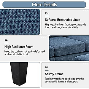 Olela U Shaped Modular Sectional Sofa for Living Room, Oversized Deep Seat Sofa Modern Linen Upholstered Sectional Couch with Chaise Lounge and Comfy Backrest (Navy)