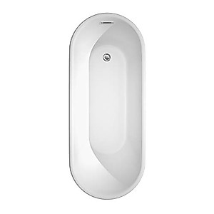 Ursula 67 inch Freestanding Bathtub in White with Floor Mounted Faucet, Drain and Overflow Trim in Polished Chrome