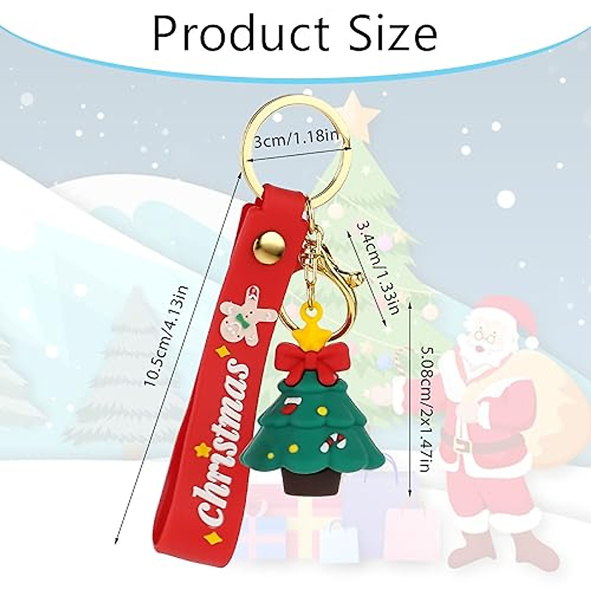 Amaxiu Christmas Keychain, Cute Christmas Tree PVC Key Chain Cartoon Xmas Theme Silicone Wristlet Keyring for Girls Women Handbag Schoolbag Pendant Party Decoration (Christmas Tree)
