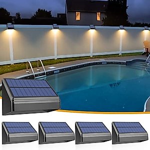Aulanto Solar Fence Lights Outdoor Warm White and RGB Lock Mode, 4pack Color Glow Solar Wall Lights Waterproof Solar Light for Fence，Outdoor Decor Solar Deck Lights for Wall,Fence, Door, Yard, Garden