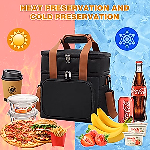 Ecyuaniu Double Deck Large Lunch Bag for Women Men, Expandable Insulated Lunch Bag with Adjustable Shoulder Strap, Leakproof Freezable Dual Compartment Lunch Bag for Adult Work Camping Picnic (14L)