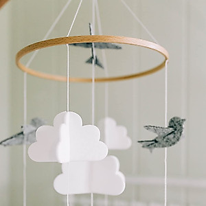 Sorrel + Fern Baby Crib Mobile (Birds in The Clouds, Short Version) - Unique and Minimalist Design for Boys & Girls