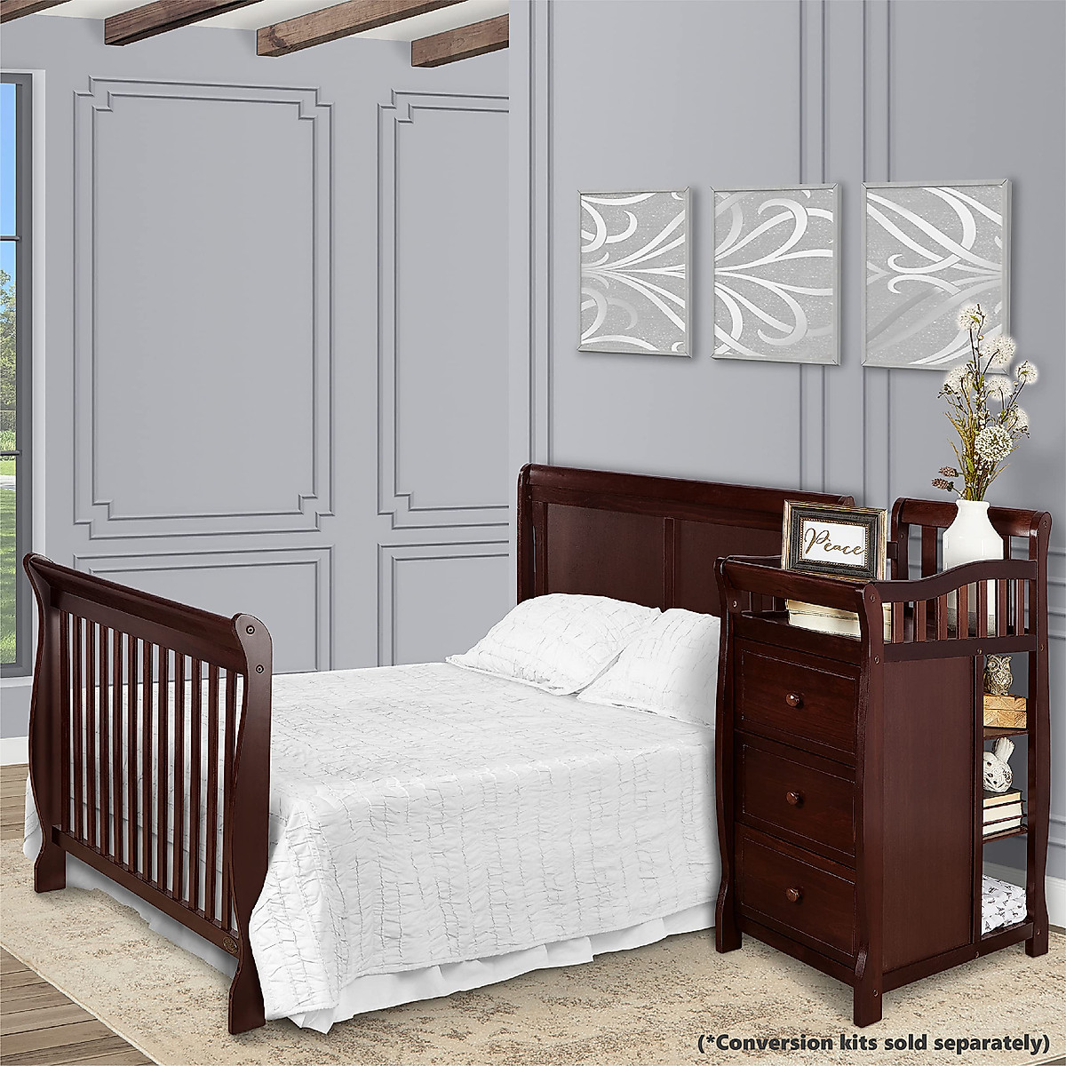 Dream On Me 5-in-1 Brody Full Panel Convertible Crib in Espresso with Changer, Spacious Drawers, Detachable Changing Table, 1''Changing Pad