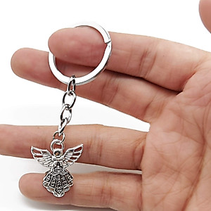 RONYOUNG 50PCS Silver Tone Guardian Angel Charm Keychain Key Ring, 3.14