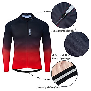 Road Bike Jersey Mens Long Sleeve Reflective Cycling Shirts Full Zipper Bicycle Clothes Tops Blue Red X-Large
