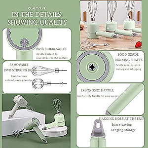 Portable Electric Cordless Handheld Mixer, 3-Speed Adjustable Lightweight USB Rechargeable Hand Mixer Stainless Steel Egg Whisk with Double Egg Sticks for Kitchen Baking and Cooking (Green)