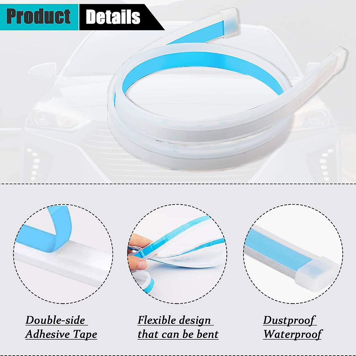 2PCS Car LED Strip Lights, 24inch LED Headlight Strip Daytime Running, Flexible Waterproof LED Headlight Strips Dual Color Turn Signal, Super Bright Waterproof 12V LED Tube (White/Yellow)