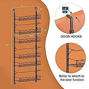 Auledio Over The Door Pantry Rack, Adjustable 6 Baskets Closet Organizer Hanging Spice Space Saver,Black