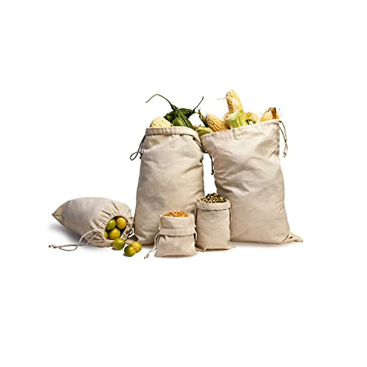 Set of 6 (3+3) Muslin Natural Cotton Bags with Drawstring - (12x16, 14x17 Inches) 100% Organic Cotton used for Everyday Storage Grocery, Dust Cover, Shopping, Gift, Shoe